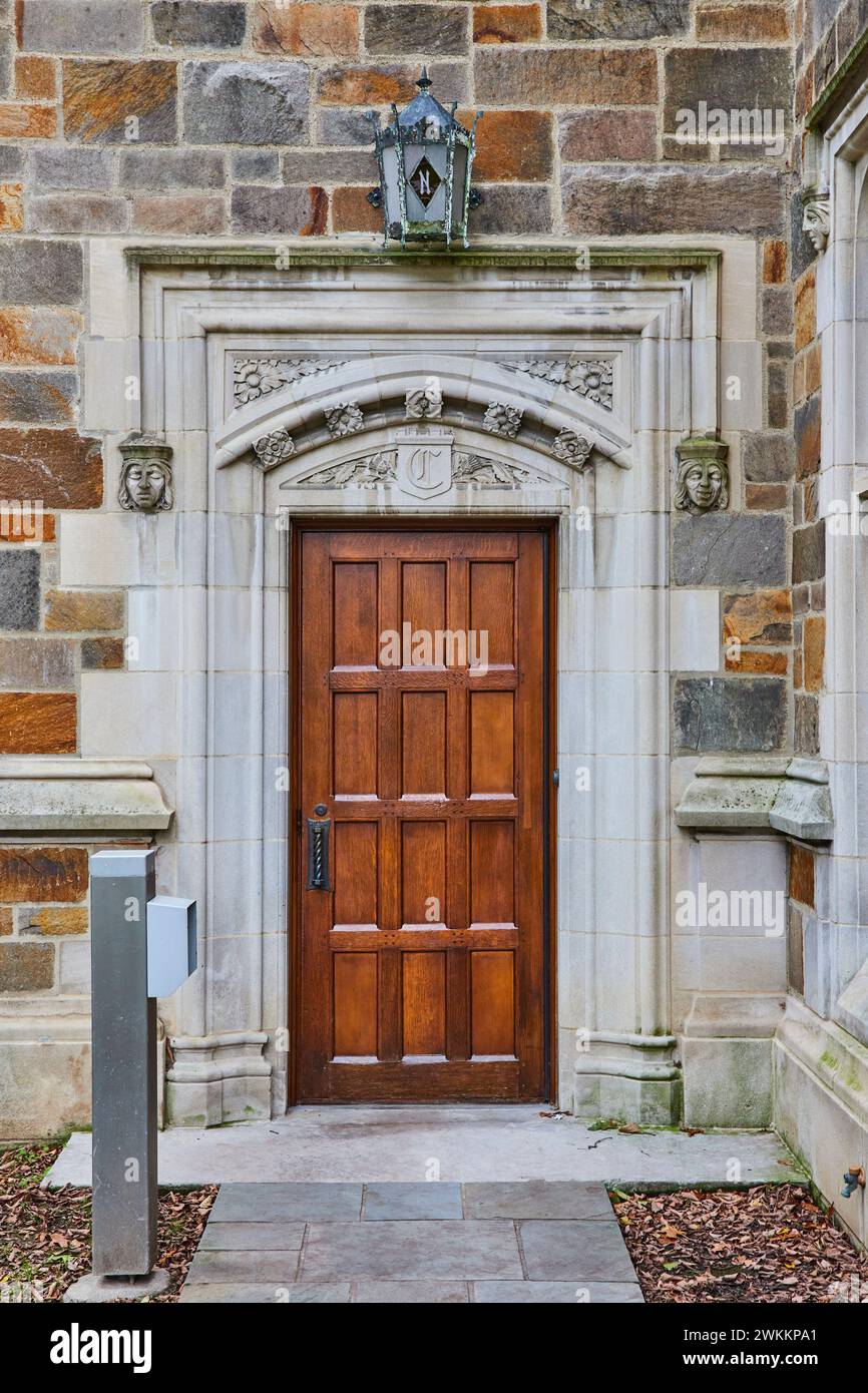 Elegant Wooden Door at Historic University Building Entrance Stock ...