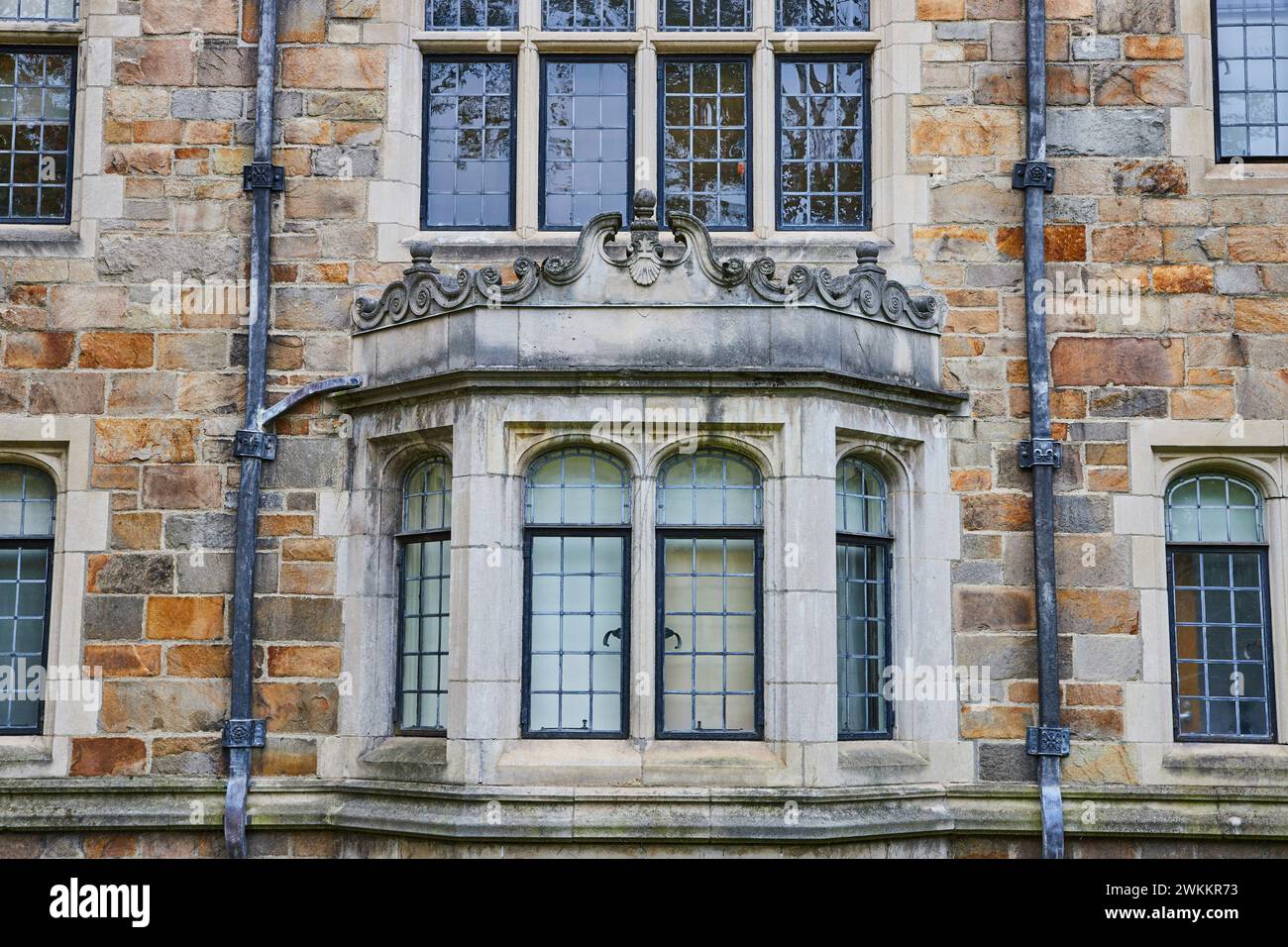 Historical European-Style University Windows Detail, Michigan Stock ...