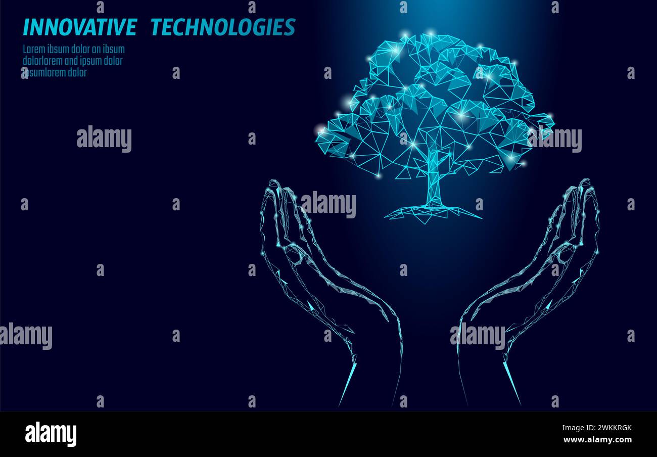 Hands holding plant tree ecological abstract concept. 3D render ...