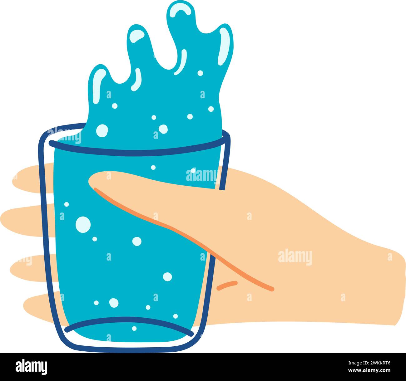 Hand Drawn Hand Holding Glass Of Water Concept Of Hydration Drink