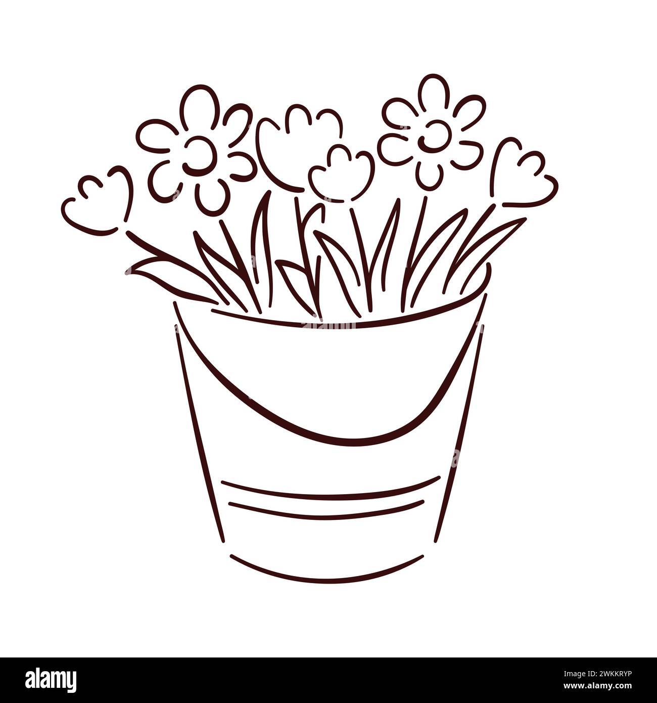 Black line flowers in pot Stock Vector Images - Alamy