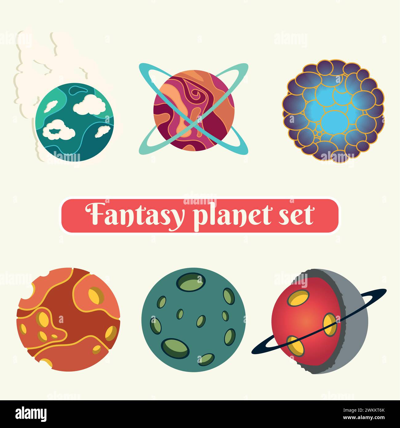 Set of colored sci fi fantasy planet icons Vector Stock Vector Image ...