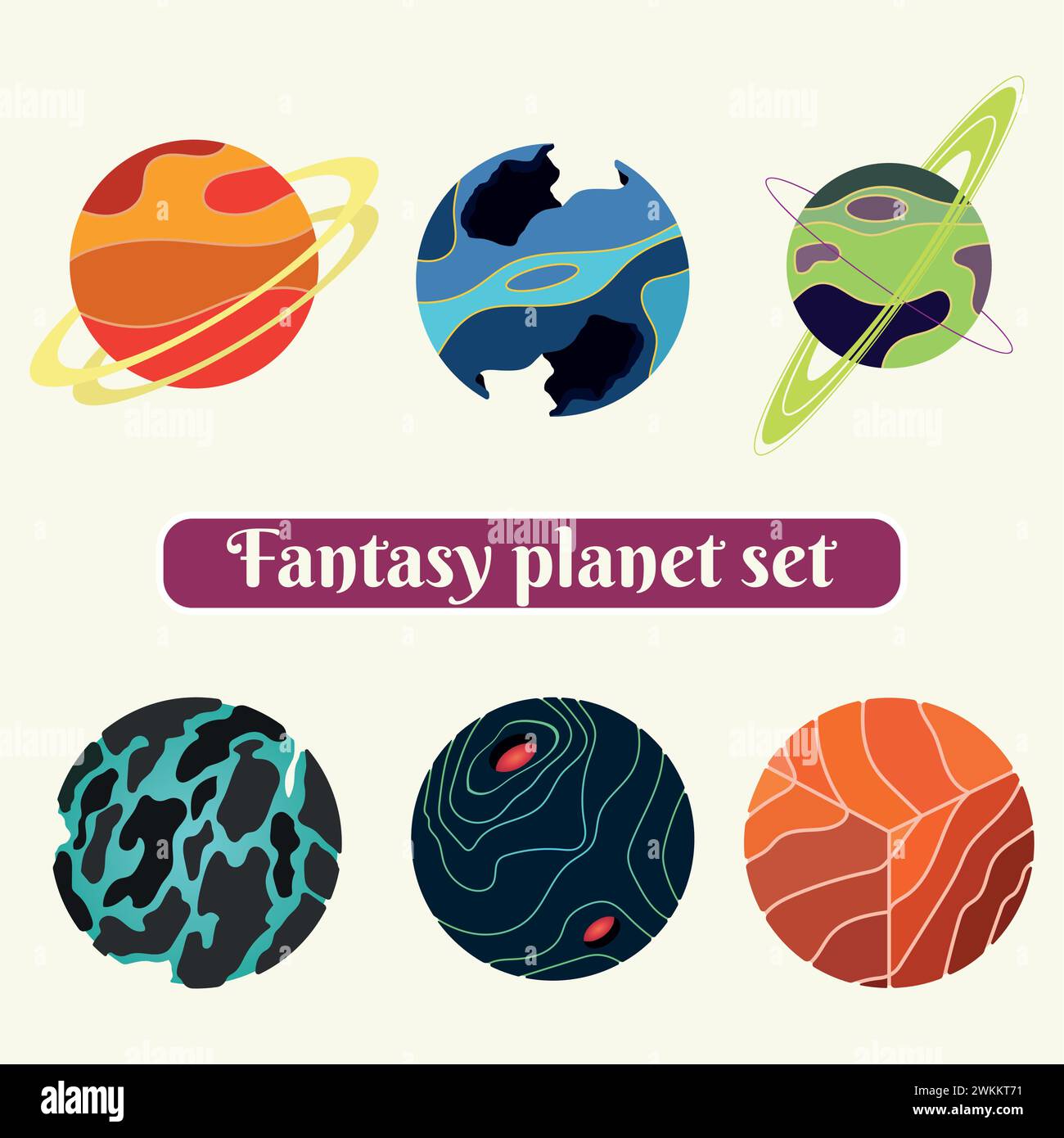 Set of colored sci fi fantasy planet icons Vector Stock Vector Image ...