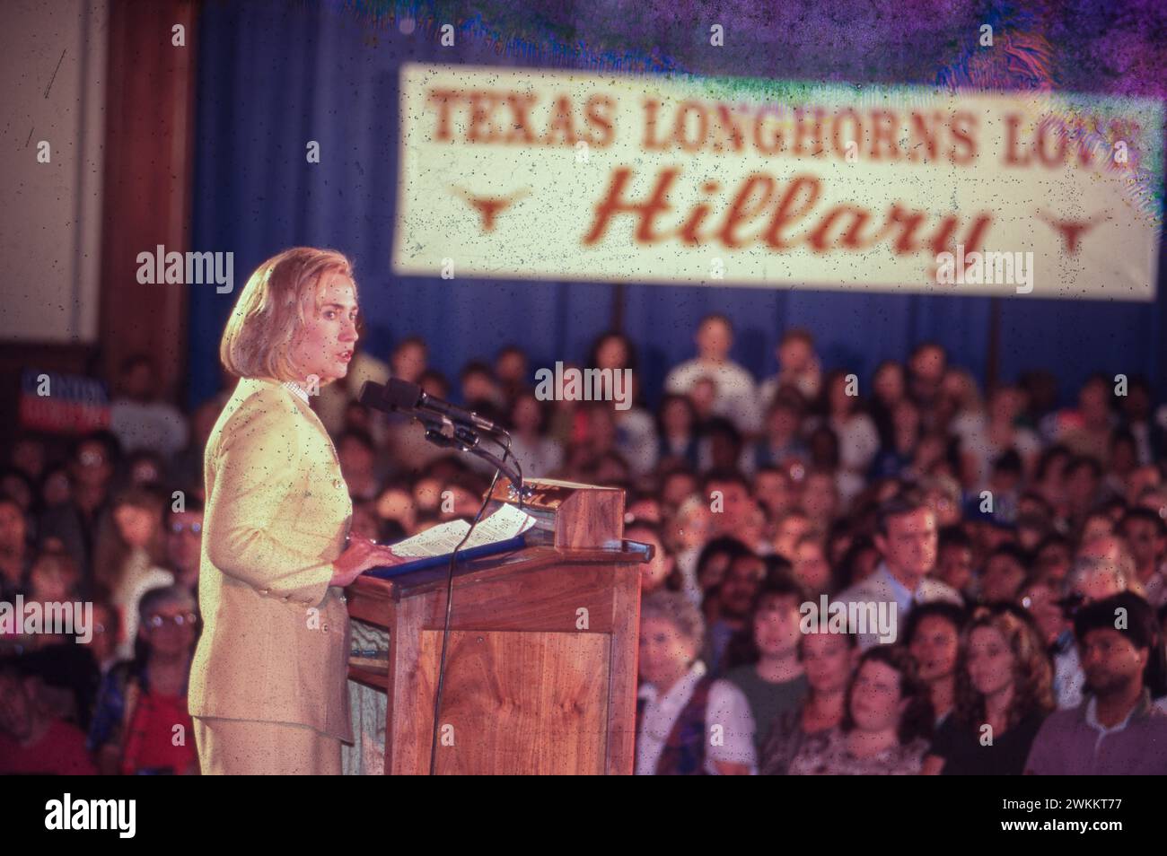 Austin Texas USA, 1996: First Lady Hillary Clinton speaks to a crowd at ...