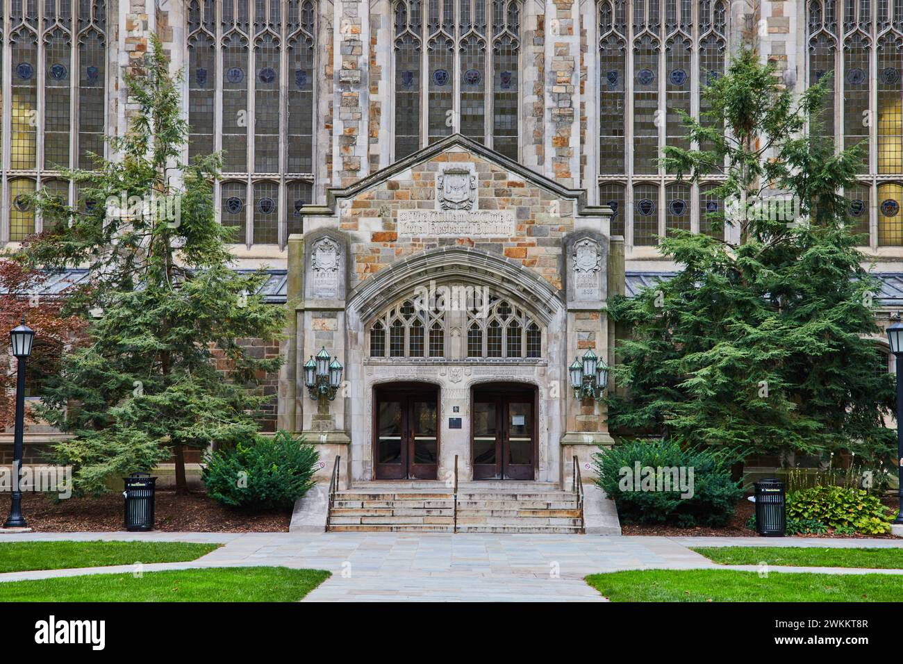 Gothic University Building Entrance with Stained Glass Windows Stock ...