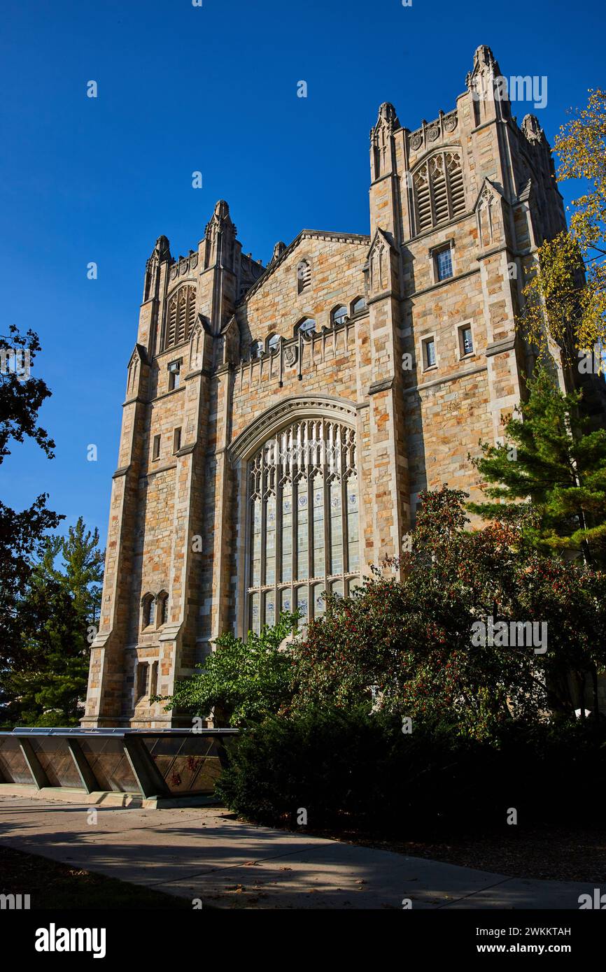Gothic Revival University Building with Stained Glass, Michigan Stock ...