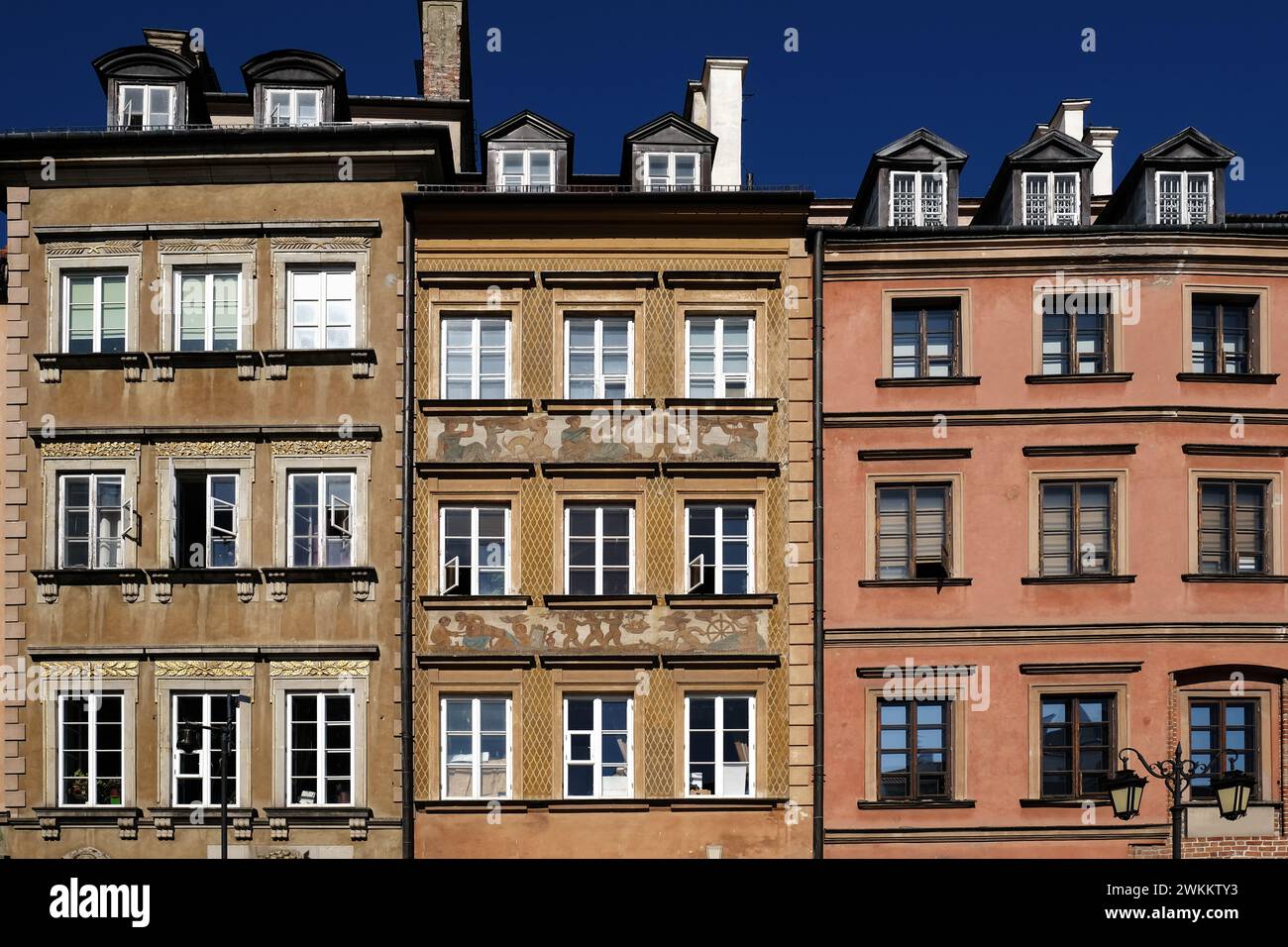 Amazing old facade buildings in the Old Town of Warsaw, capital of ...