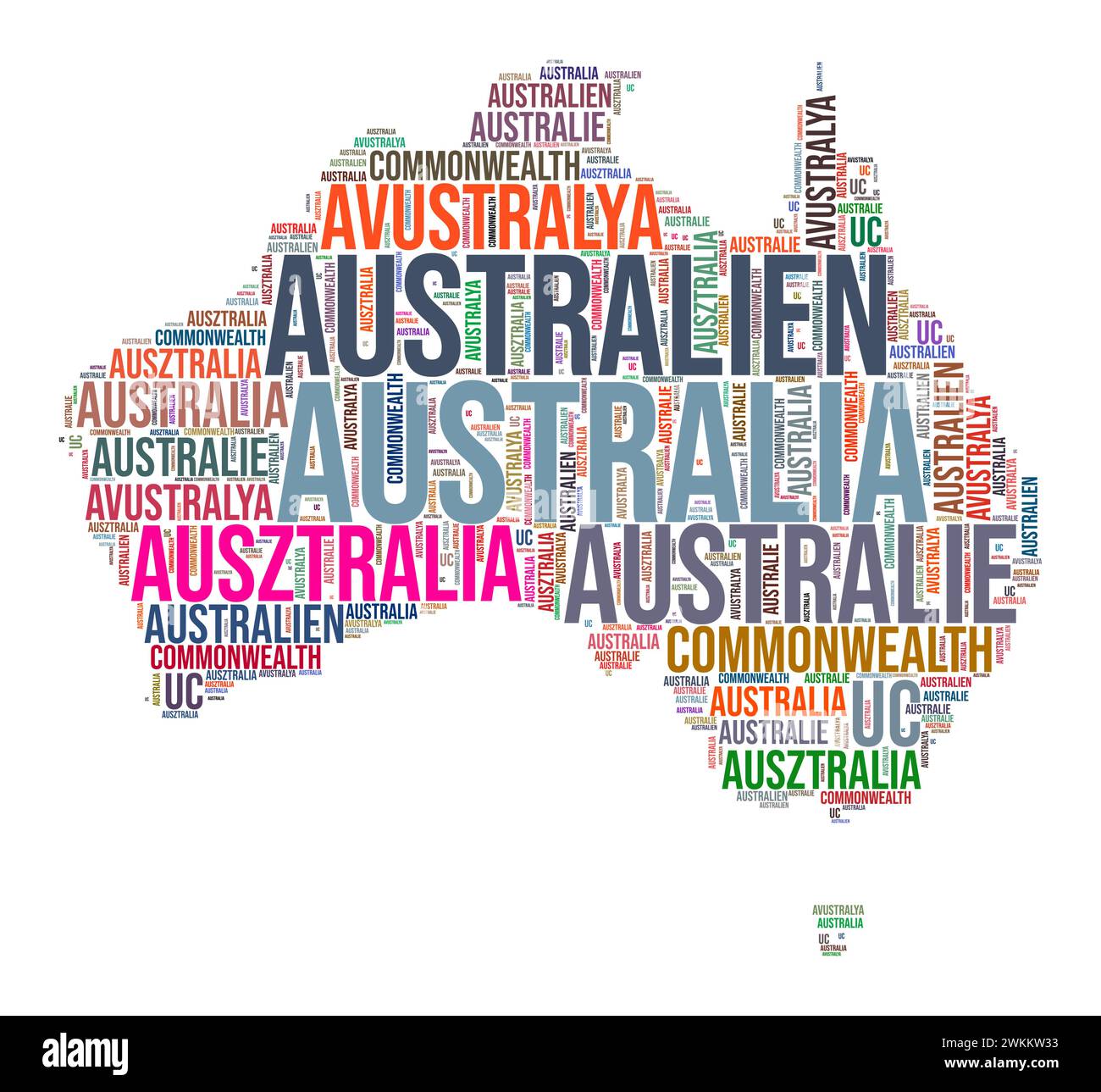 Australia country shape word cloud. Typography style country ...