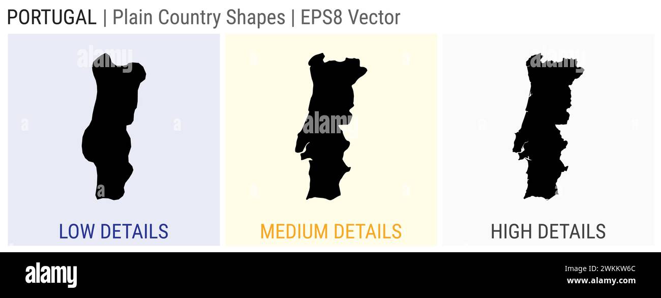 Portugal - plain country shape. Low, medium and high detailed maps of ...