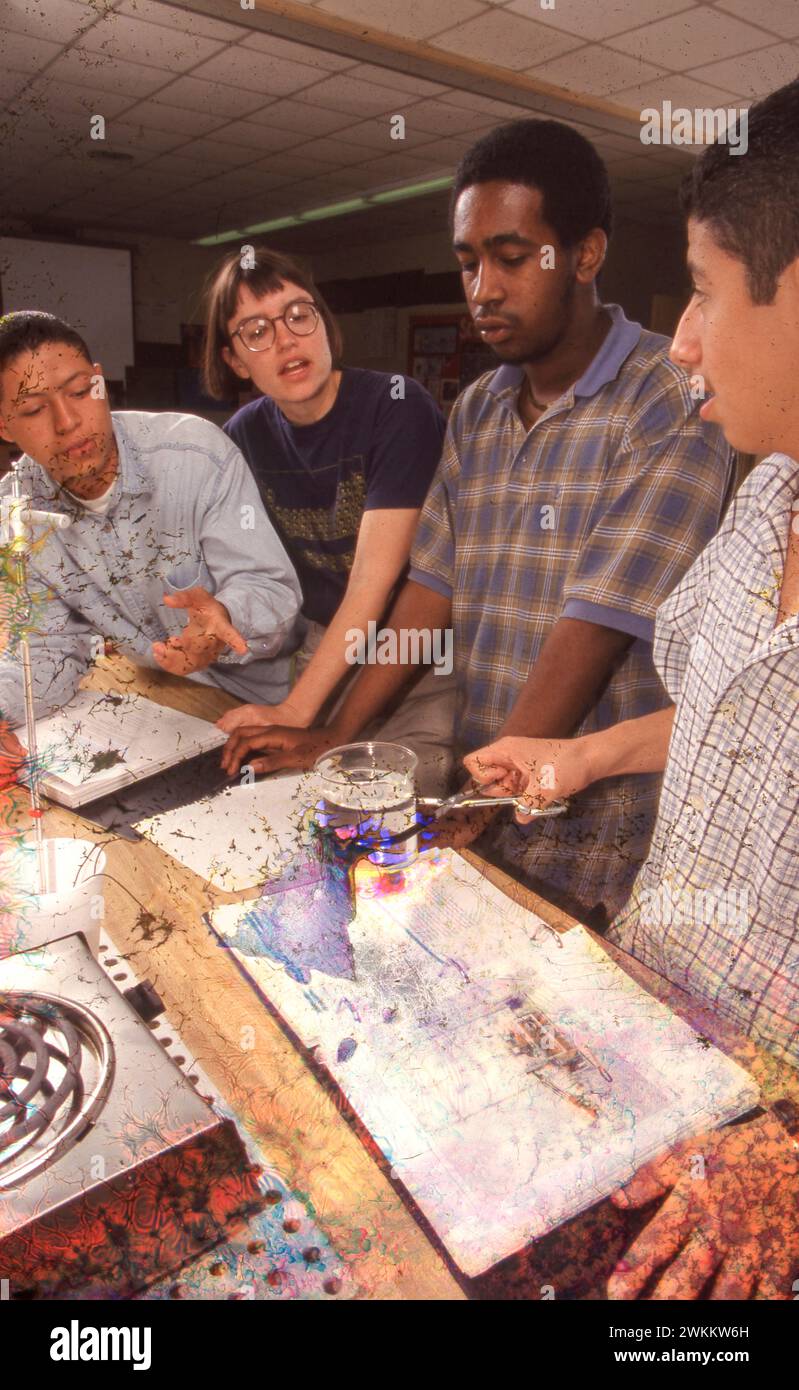 Austin Texas USA, 1998: Students in high school science lab conduct ...