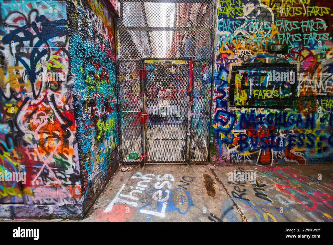 Graffiti Alley Security Door, Urban Art Chaos, Eye-Level View Stock ...