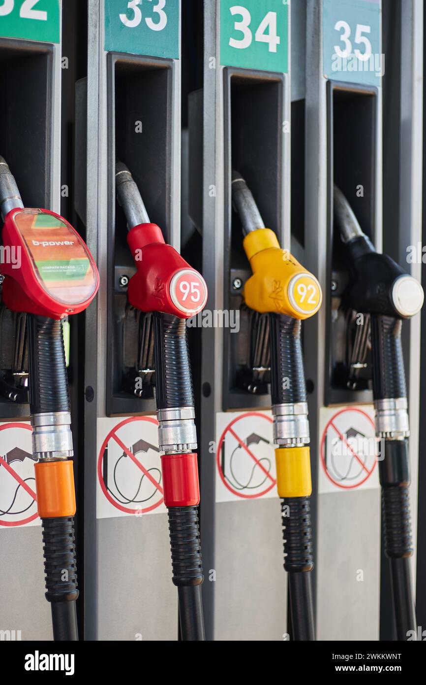 Gas pump at a gas station. Car refueling. Gasoline dispensers, fuel ...