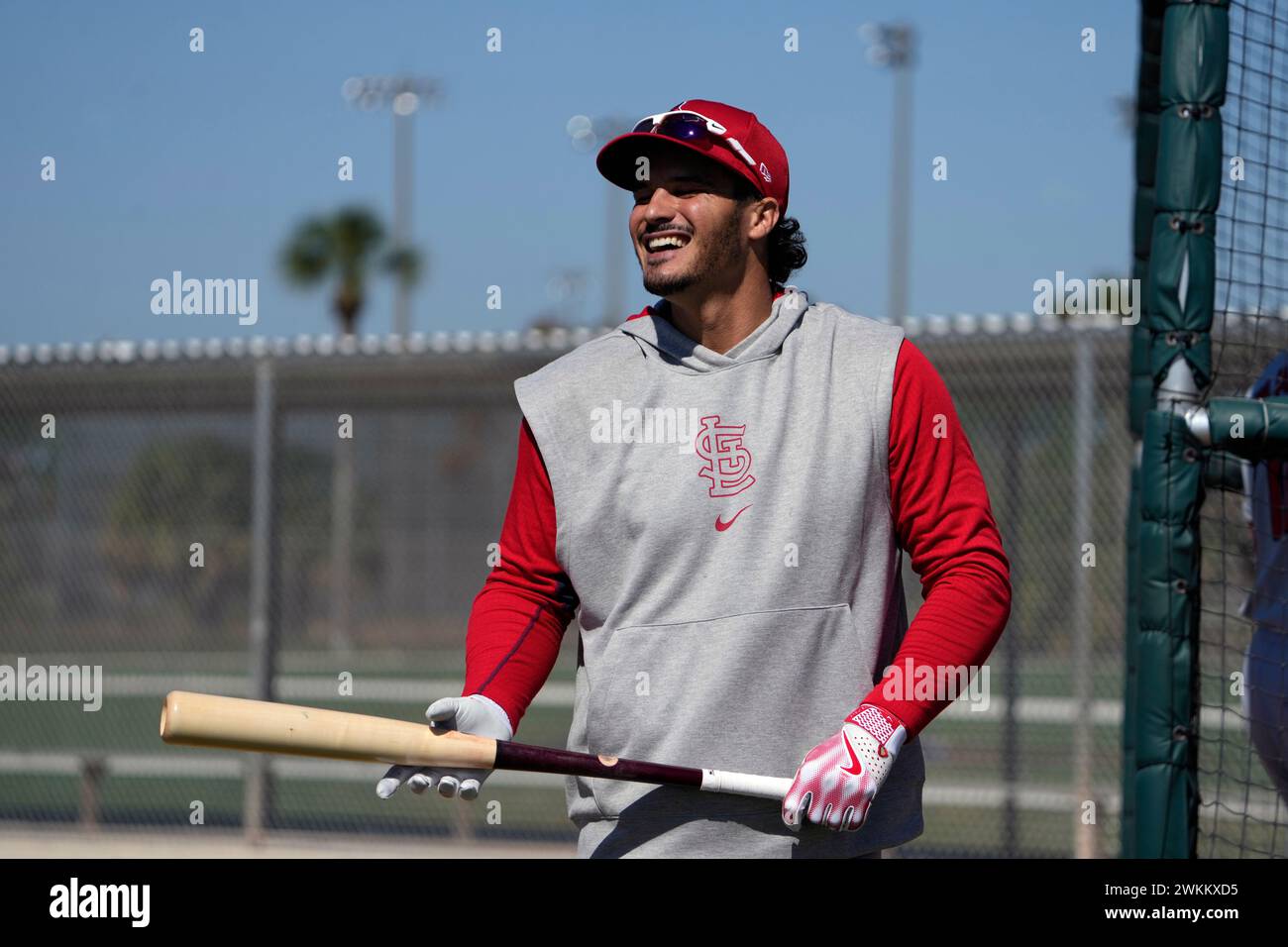 St. Louis Cardinals' Nolan Arenado smiles while taking batting practice ...