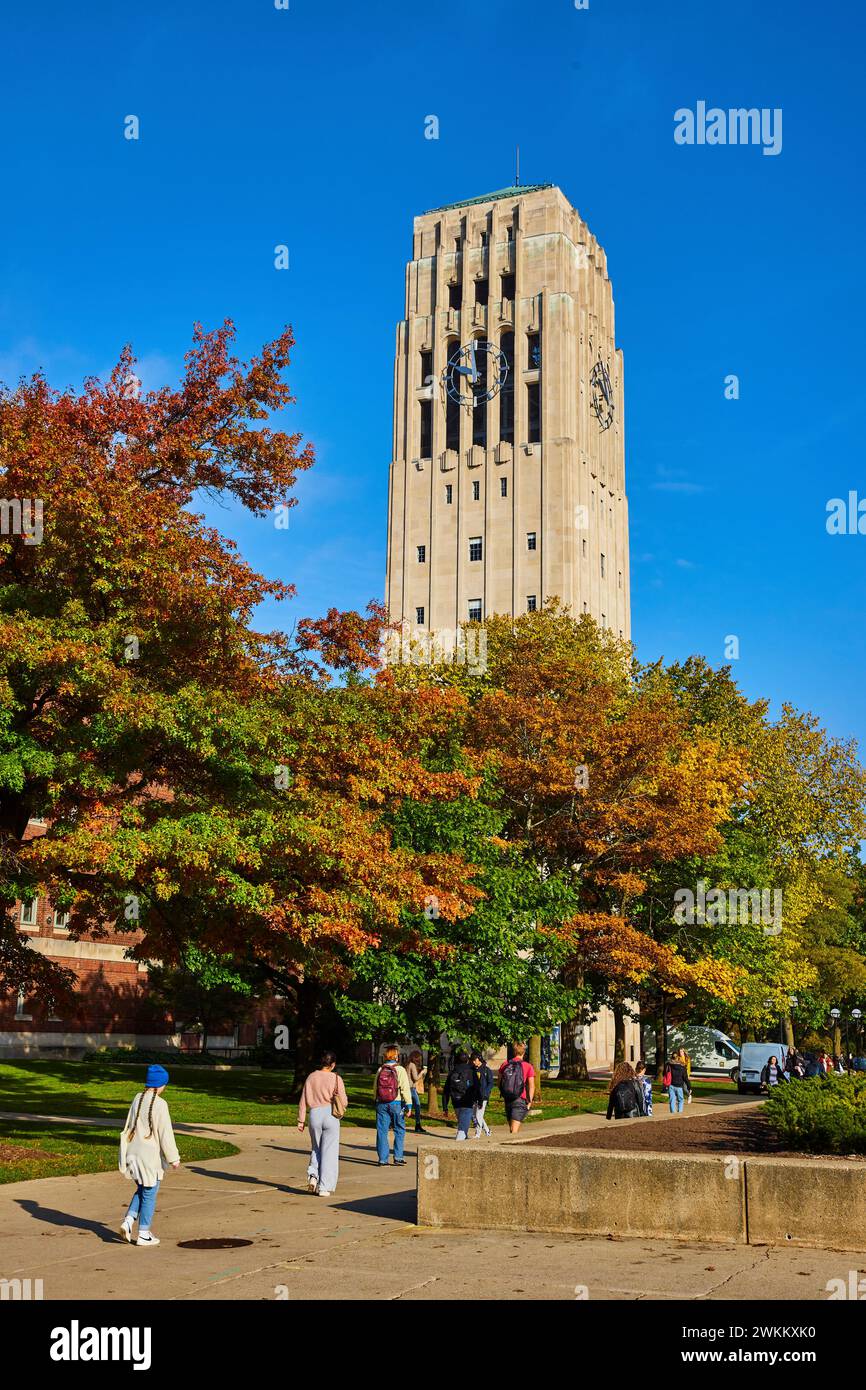 Autumn at University of Michigan Clock Tower with Students Stock Photo ...