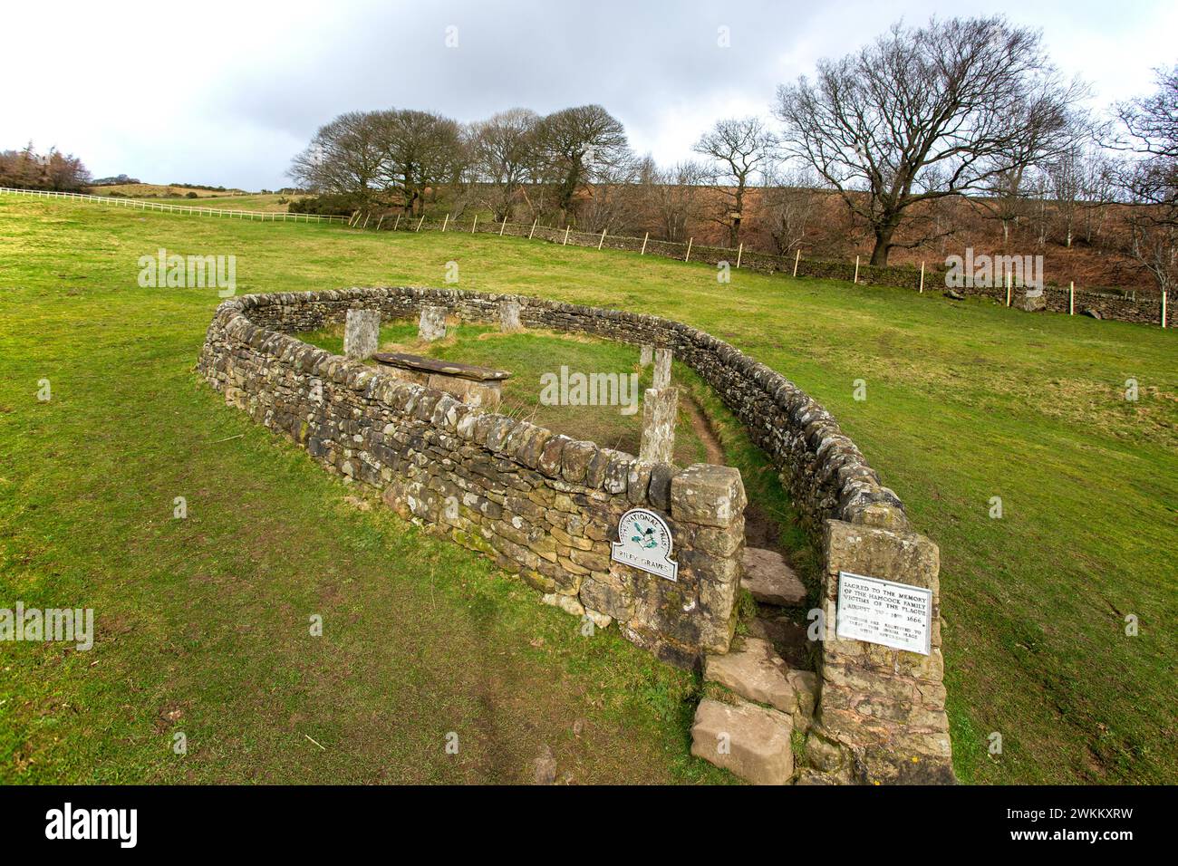 The Riley graves and tomb enclosed by a stone wall, the graves of the ...
