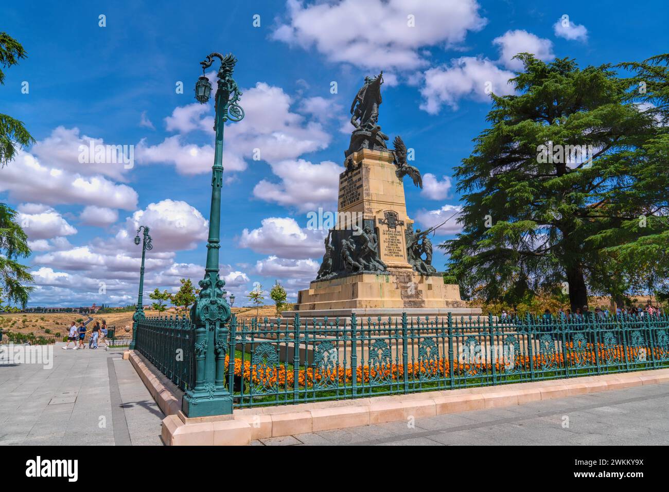 Alcazar de Segovia Spain statue of Luiz Daoiz in gardens of medieval ...