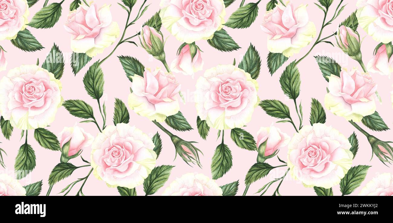 Seamless pattern with pink flowers and leaves on pink background ...