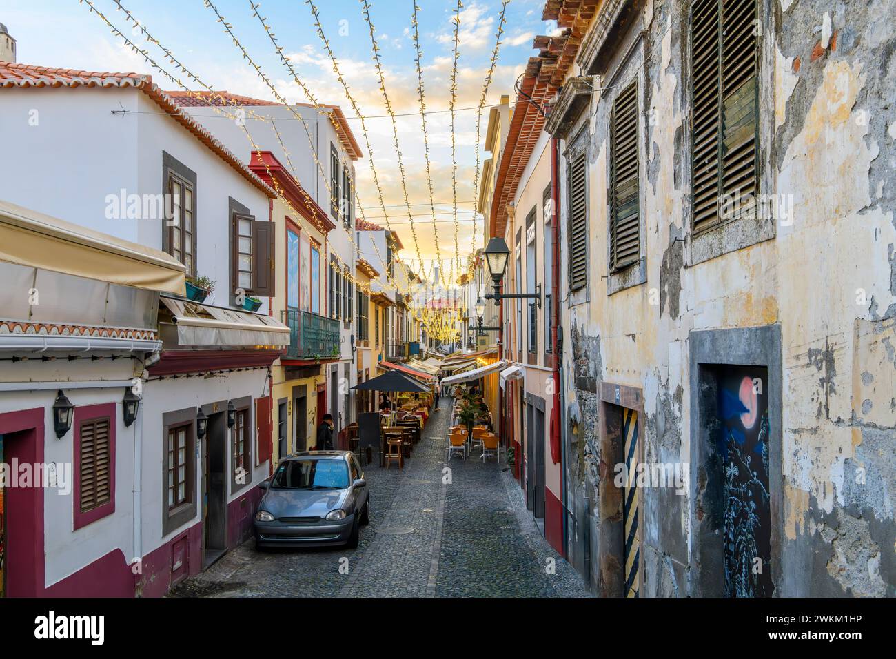 The famous Rua de Santa Maria narrow street of cafes, colorful doors ...