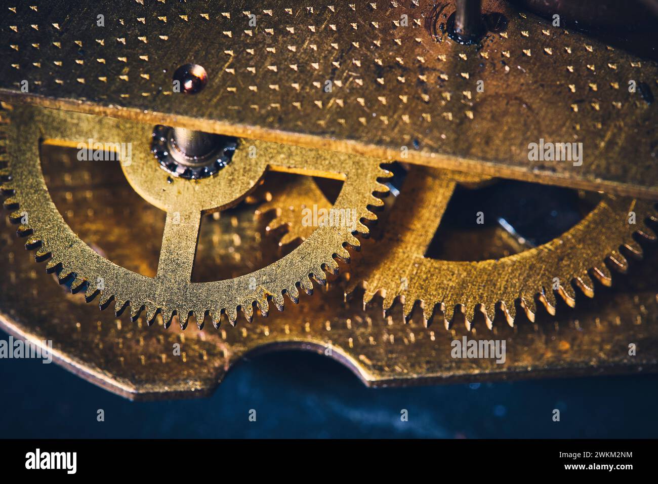 Macro view of gears in an old wall clock mechanism Stock Photo - Alamy