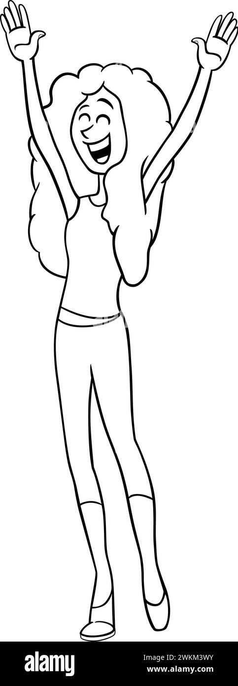 Cartoon illustration of happy girl or young woman comic character ...