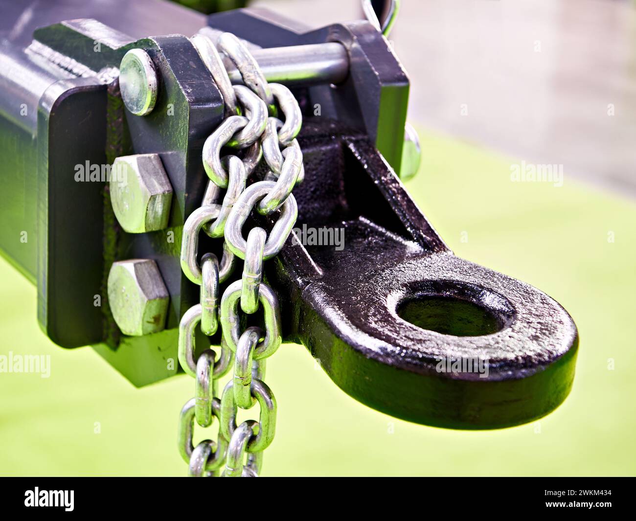 Metal chain and trailer drawbar closeup Stock Photo - Alamy