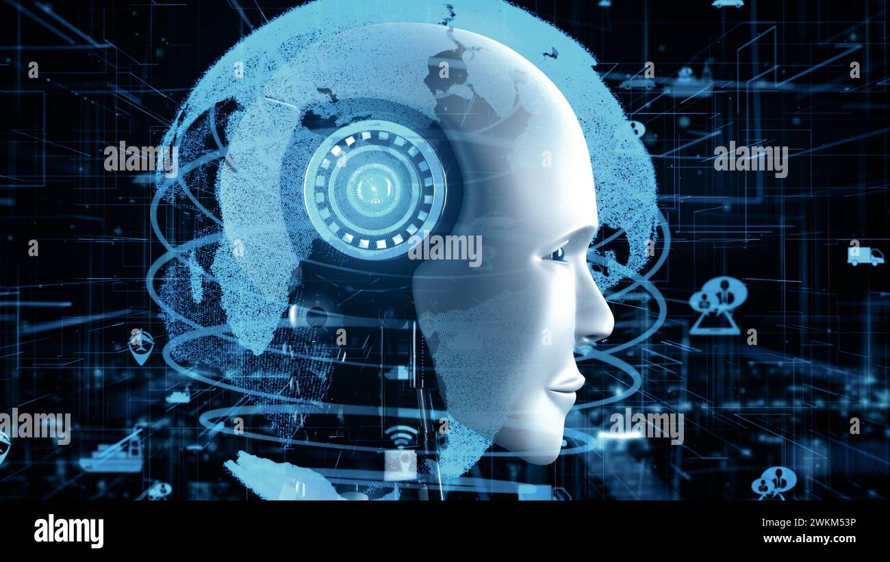 XAI 3d illustration Futuristic robot artificial intelligence huminoid ...