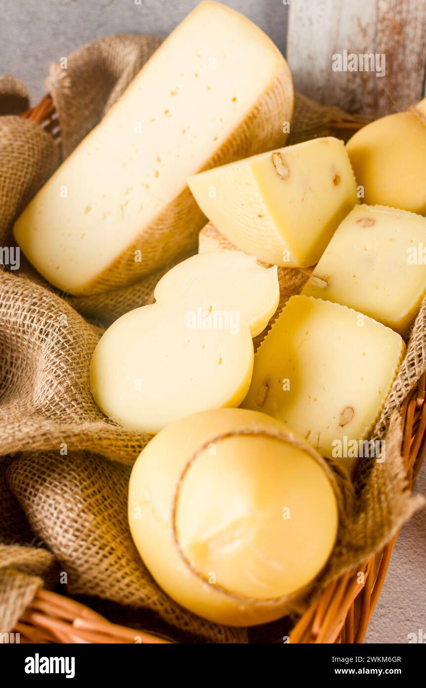 Various kind of craft cheese. Cheese assortment of different types of ...