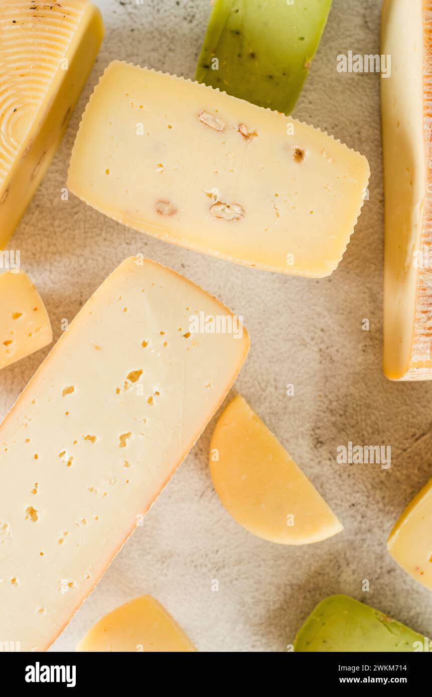 Various kind of craft cheese. Cheese assortment of different types of ...