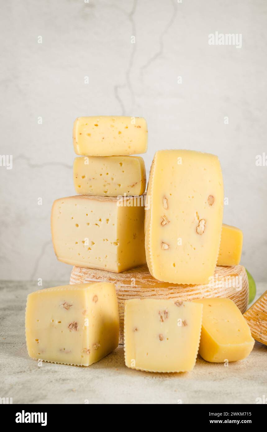 Various kind of craft cheese. Cheese assortment of different types of ...