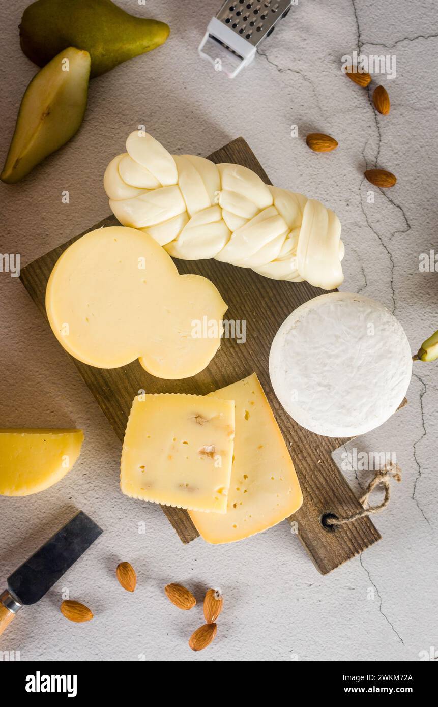 Various kind of craft cheese. Cheese assortment of different types of ...