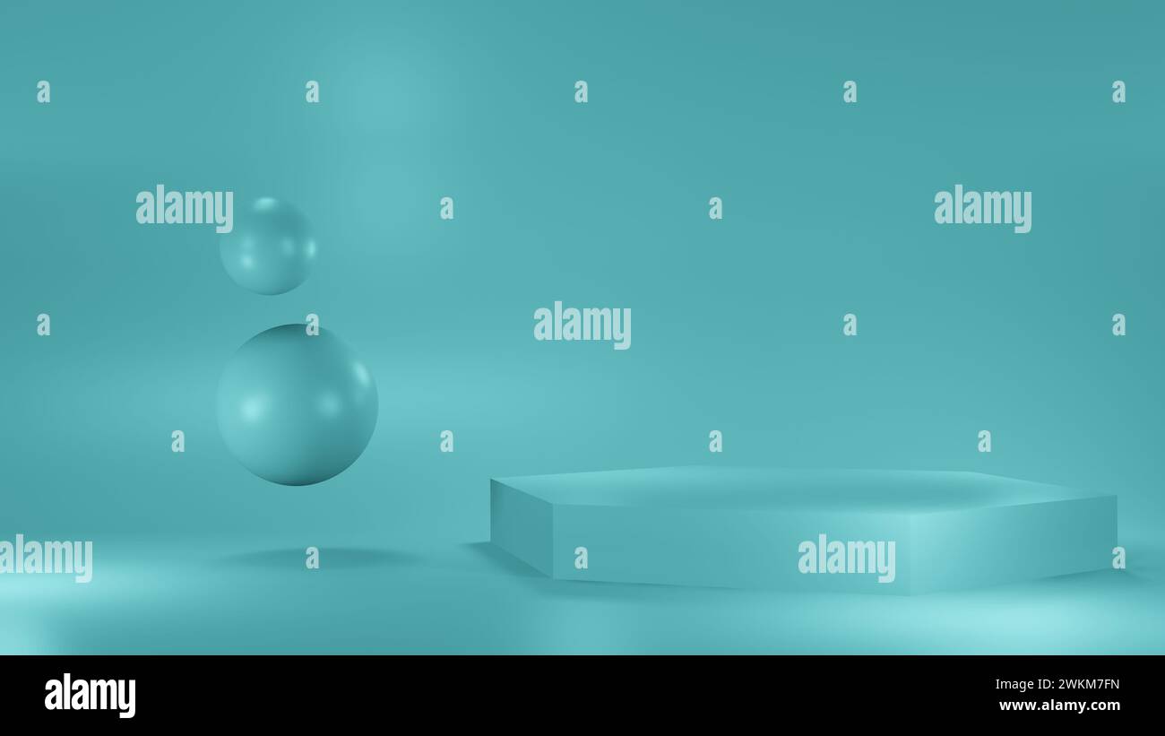 blue round stage, pedestal or podium, and bubbles or spheres. Blue ...