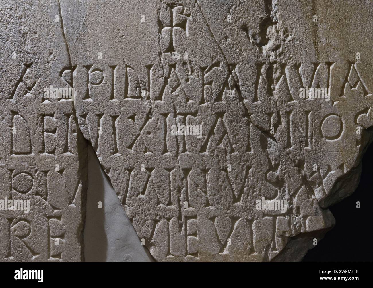 Detail of a fragment of the Aspidia tombstone. It shows a Chrismon and ...