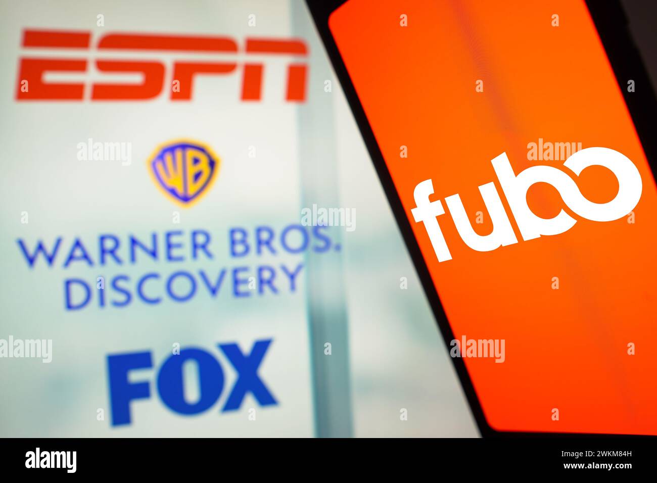 In this photo illustration, the FuboTV Inc. logo is displayed on a ...