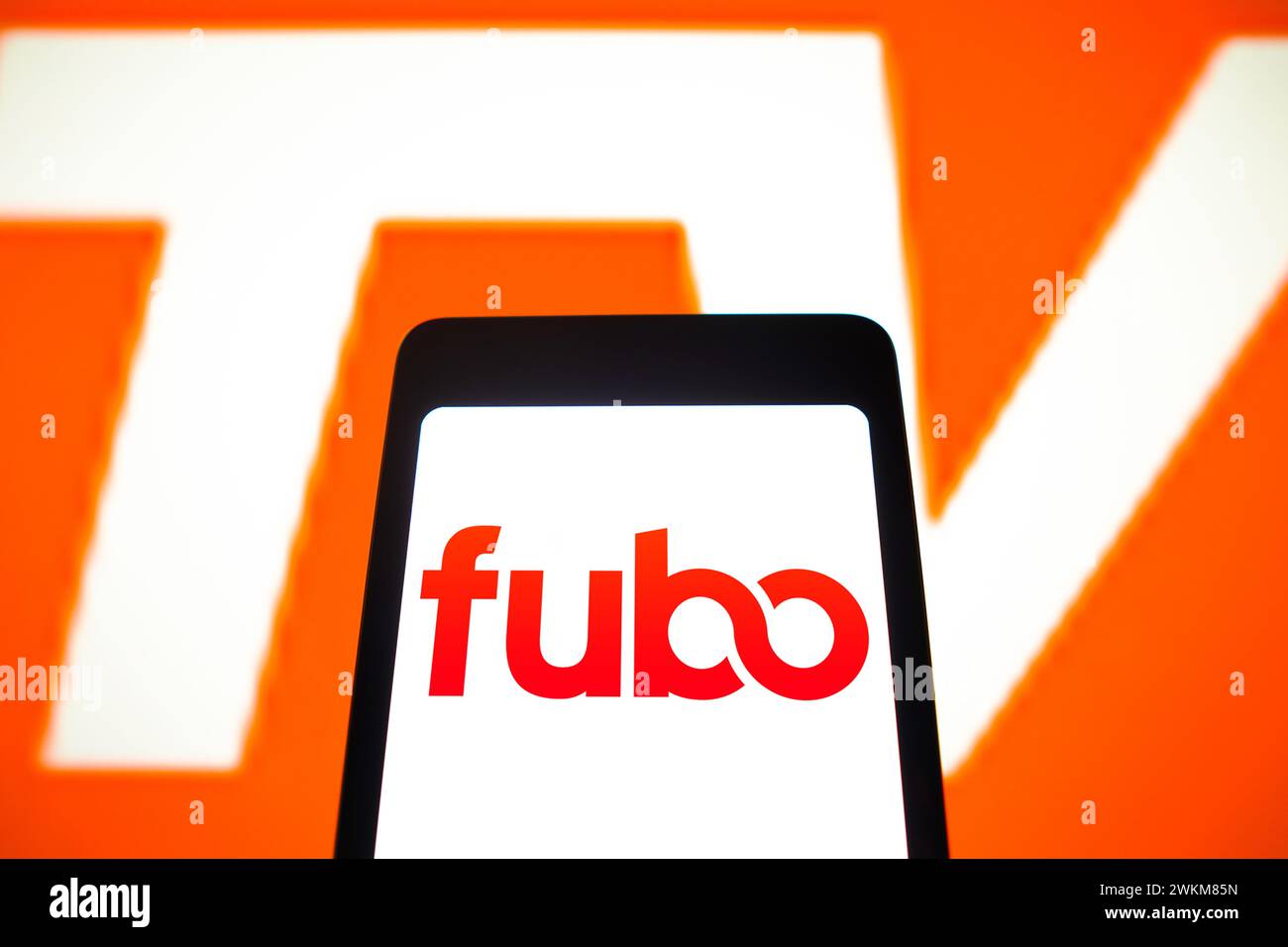 In this photo illustration, the FuboTV Inc. logo is displayed on a ...