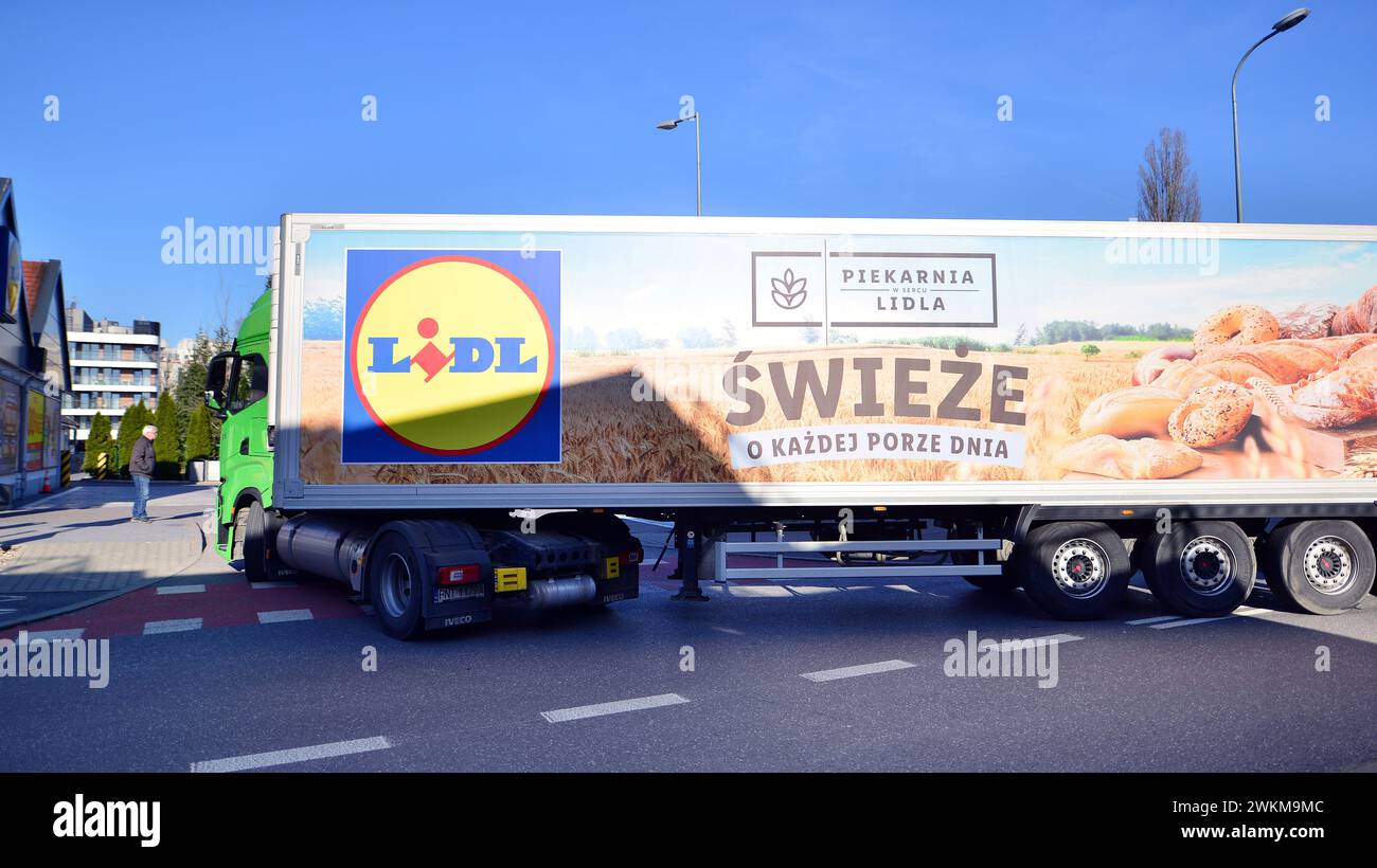 Warsaw, Poland. 16 February 2024. Sign Lidl. Company signboard Lidl ...