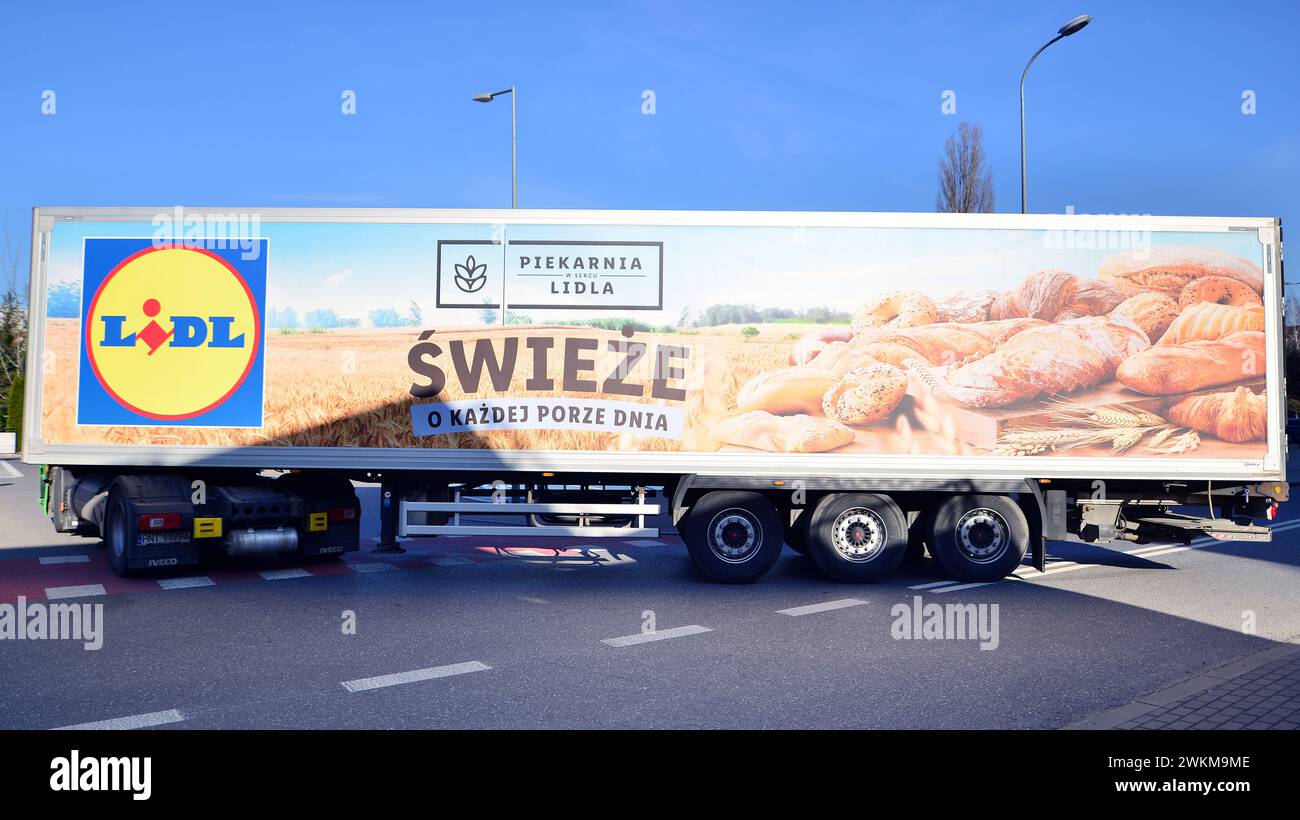 Warsaw, Poland. 16 February 2024. Sign Lidl. Company signboard Lidl ...