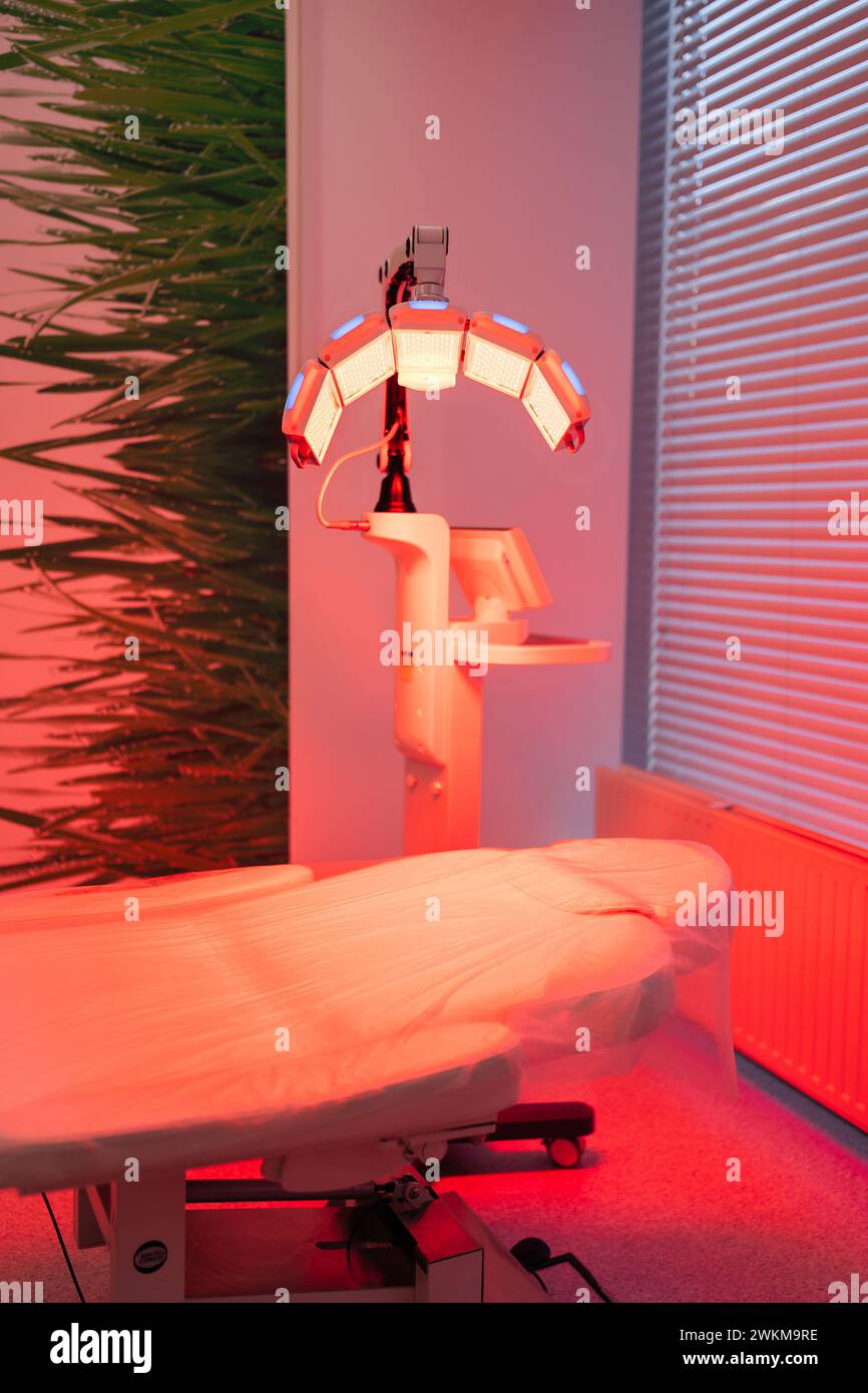 Interior of modern aesthetic room with special equipment LED light ...