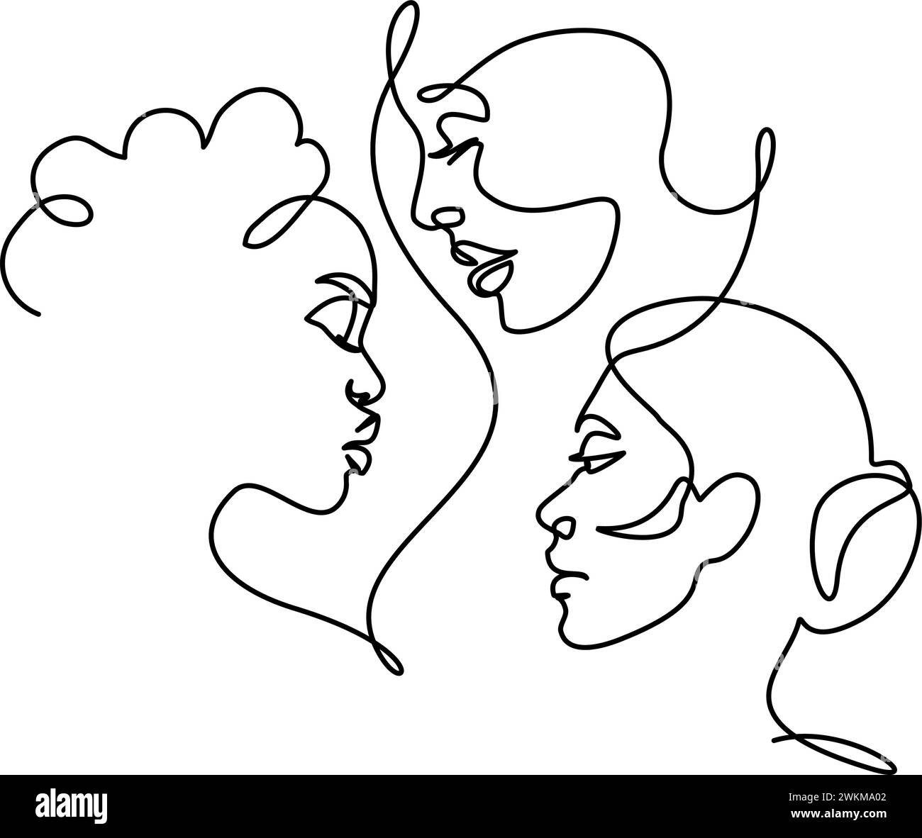 Women Faces Different Nationalities Continuous One Line Drawing Stock