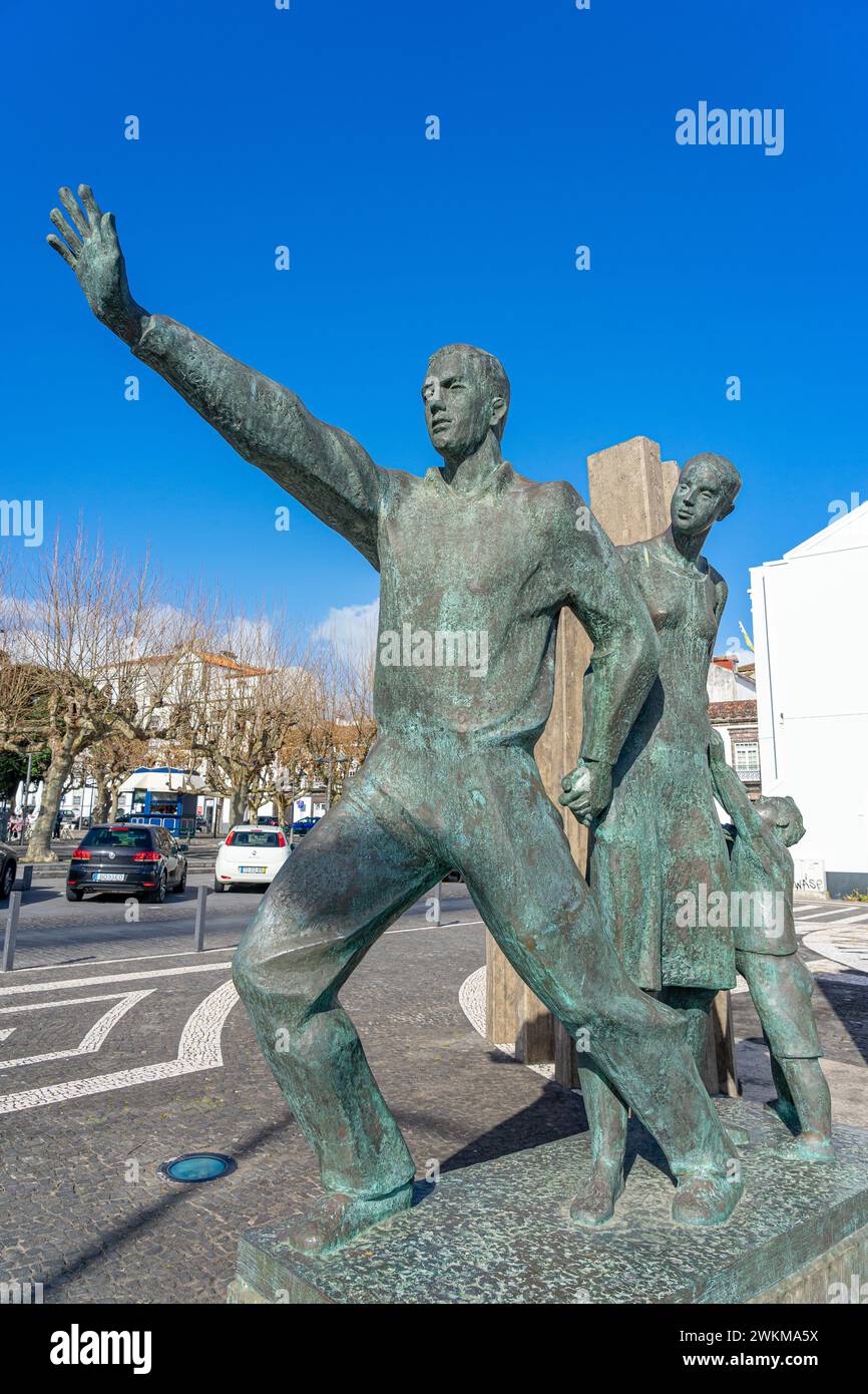 Monument in honor of the Azorean emigrant on an avenue in Ponta Delgada ...