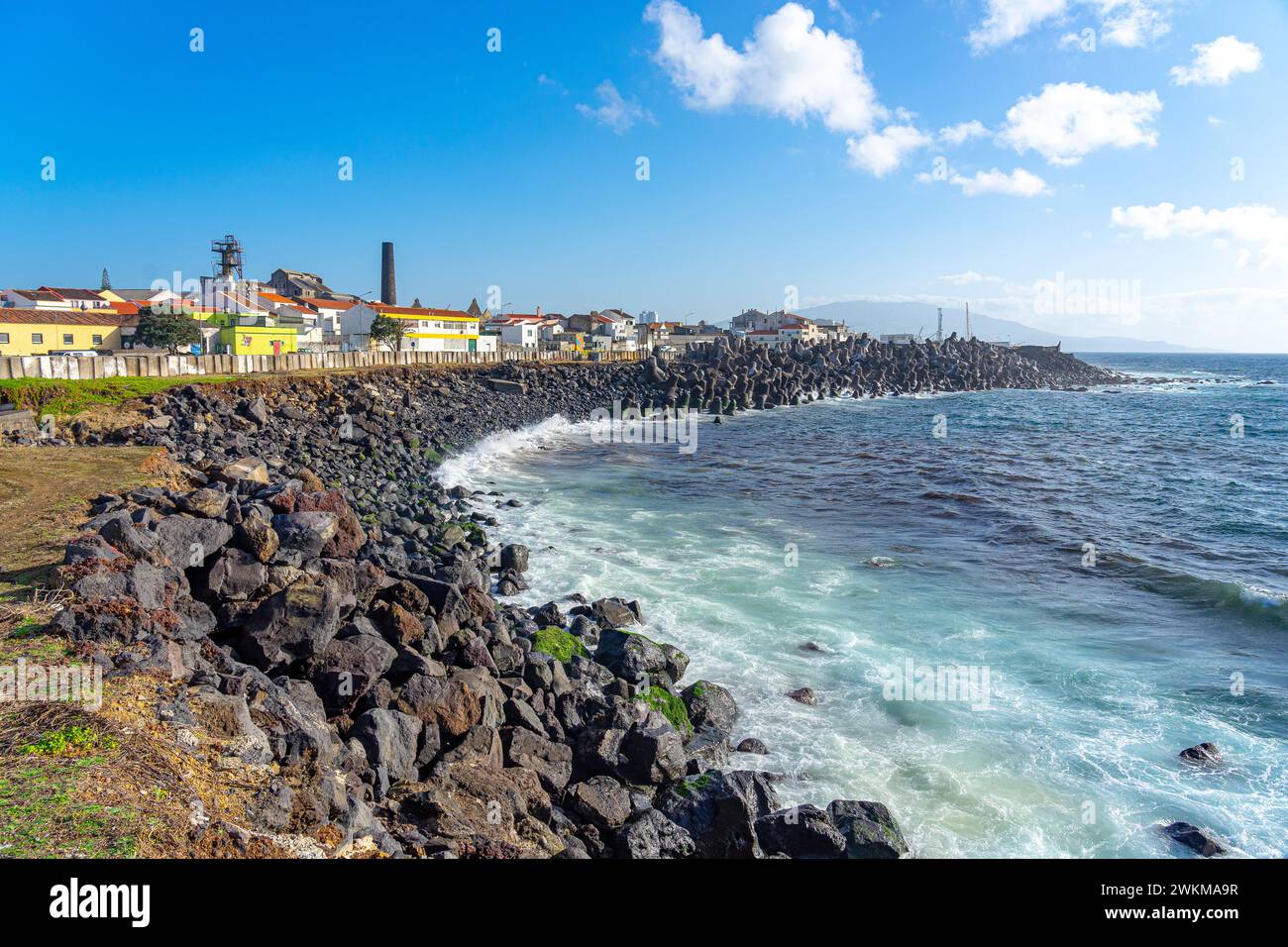 coast facing the Atlantic Ocean with breakwater barriers built by ...