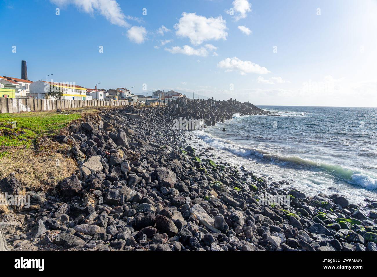 coast facing the Atlantic Ocean with breakwater barriers built by ...