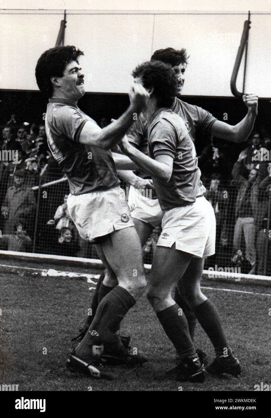 POMPEY STRIKER MICK QUINN CELEBRATES WITH TEAM MATES PAUL MARINER AND ...