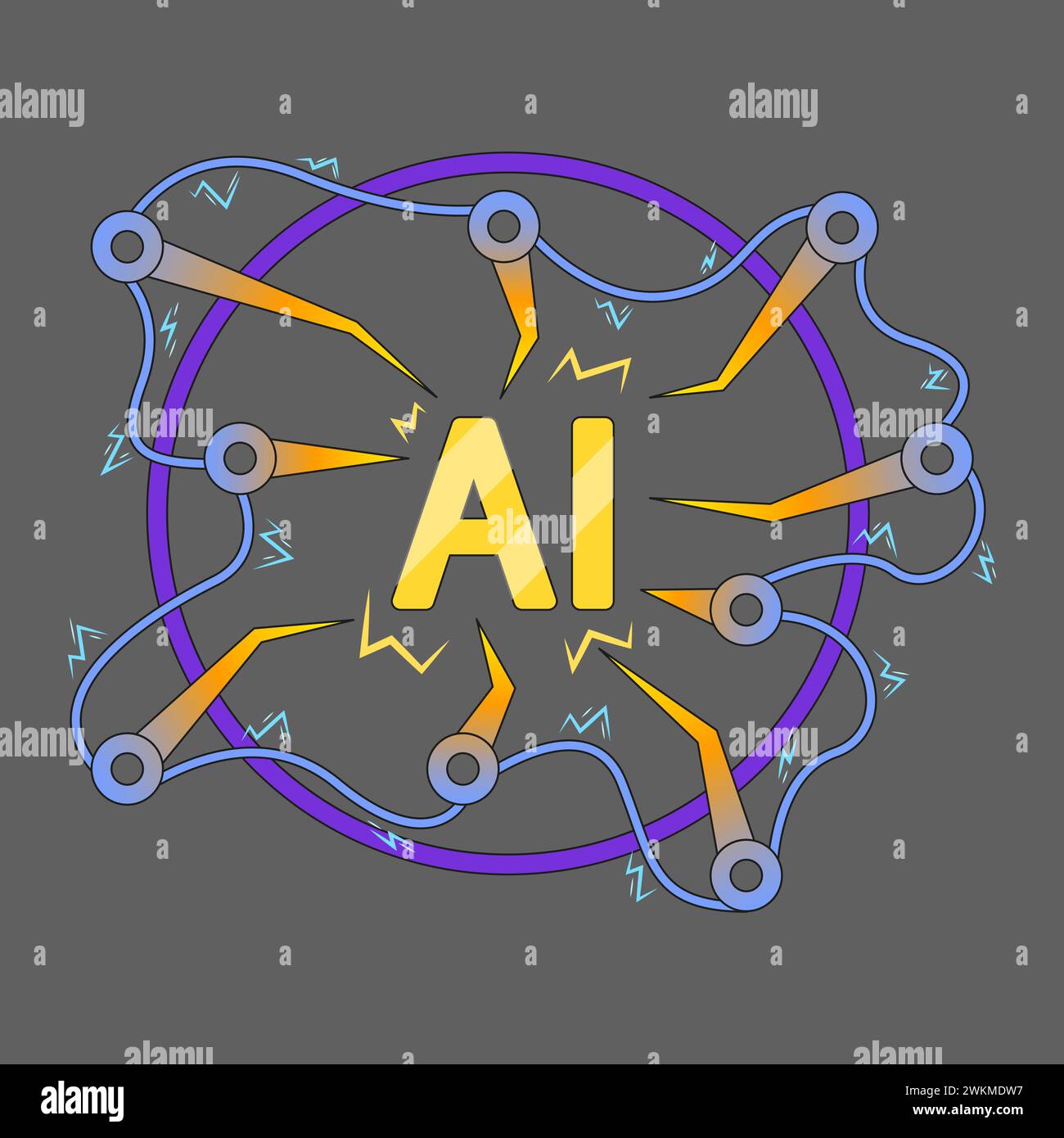 Set of AI web icons. Machine learning logo. Futuristic cybernetics ...