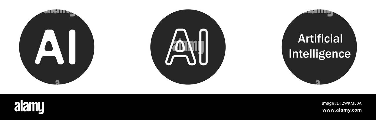 Set of AI web icons. Machine learning logo. Futuristic cybernetics ...