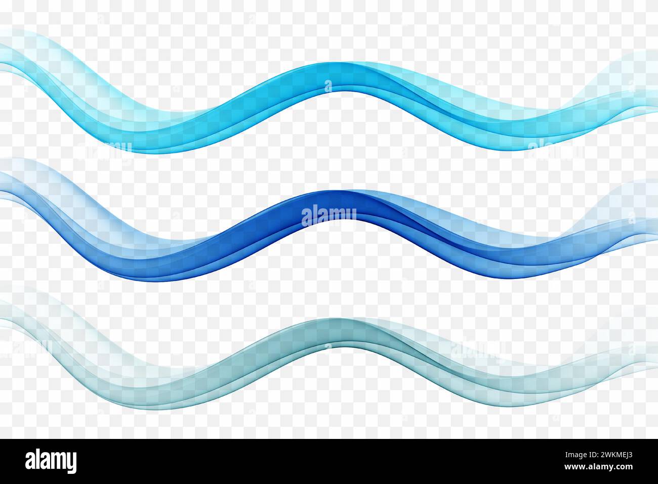 Collection of wavy wave design elements in blue color. Abstract blue ...