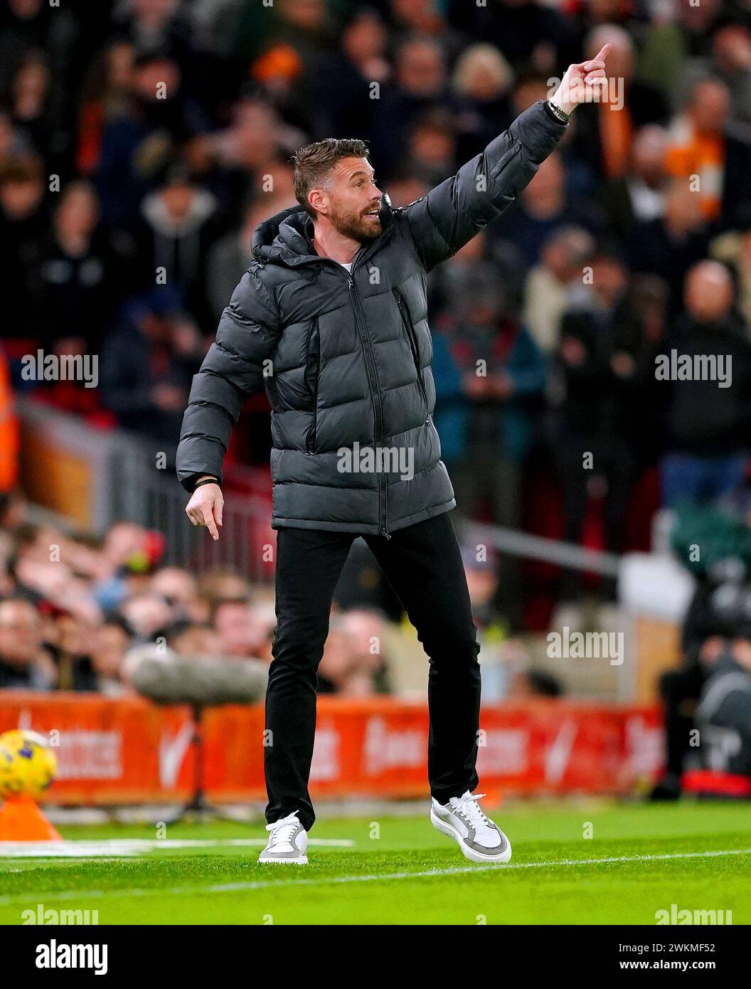 Luton Town manager Rob Edwards gestures on the touchline during the ...
