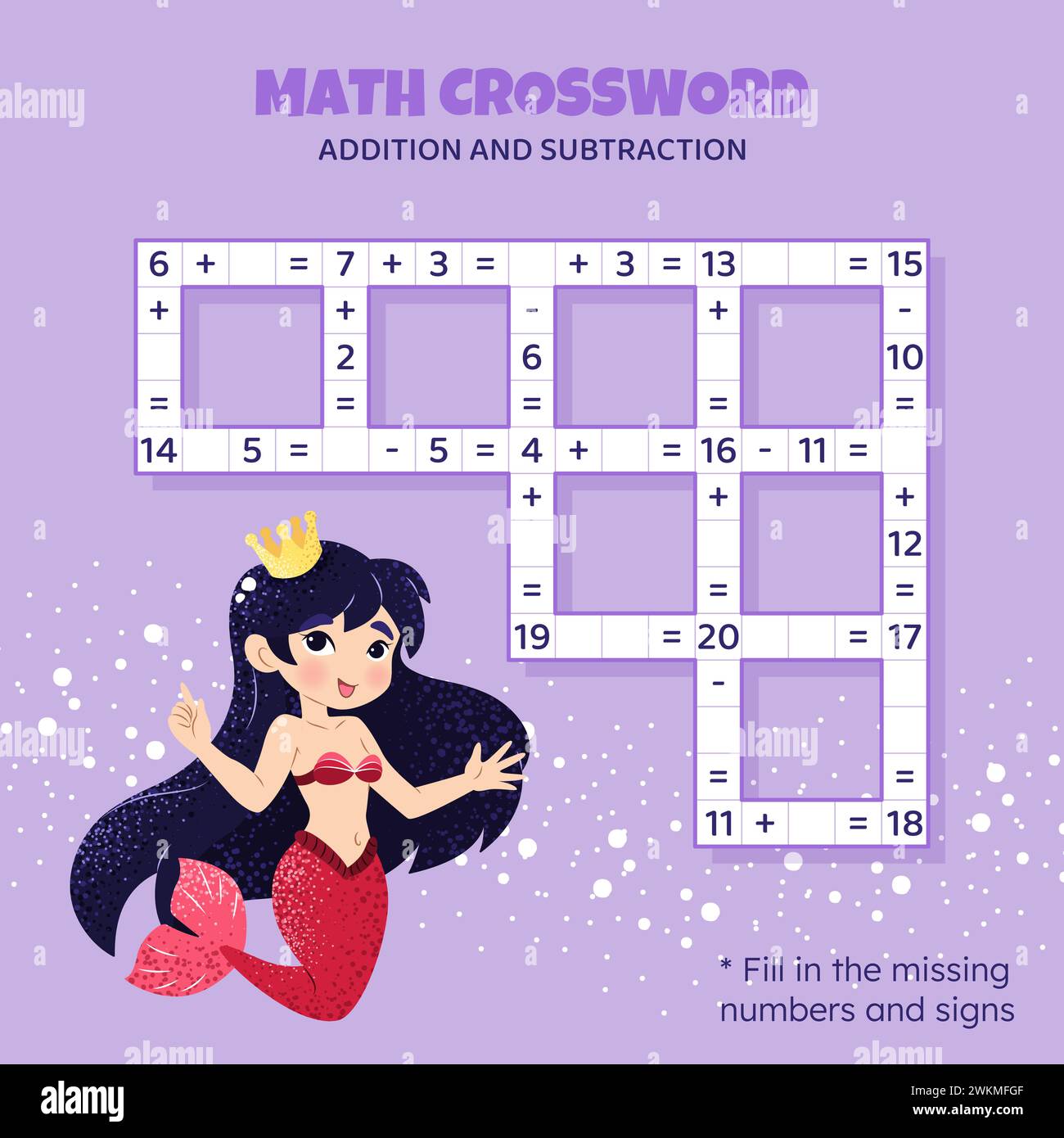 Math Crossword puzzle. Addition and subtraction Stock Vector Image ...