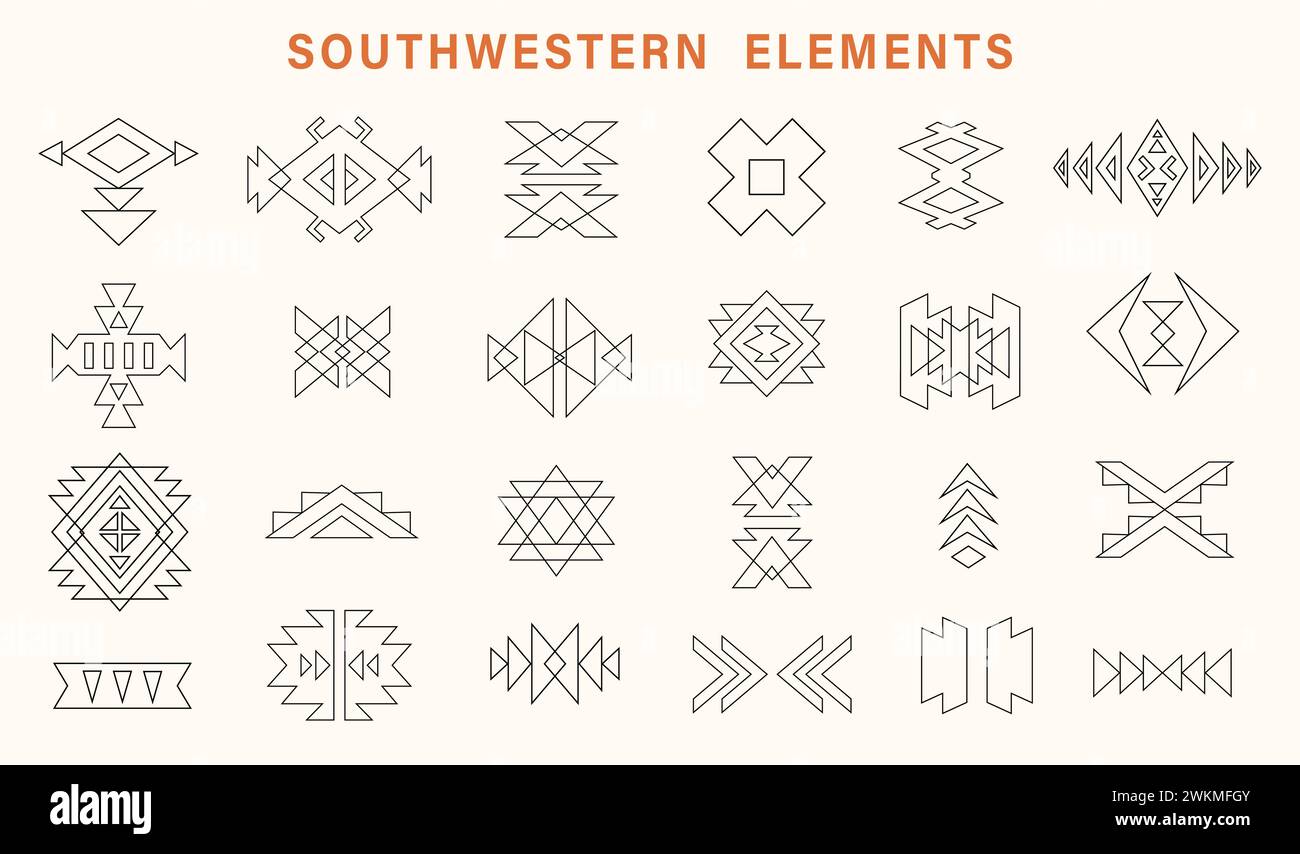 Aztec Navajo Tribal Shapes Set Southwestern Symbol Stock Vector Image ...