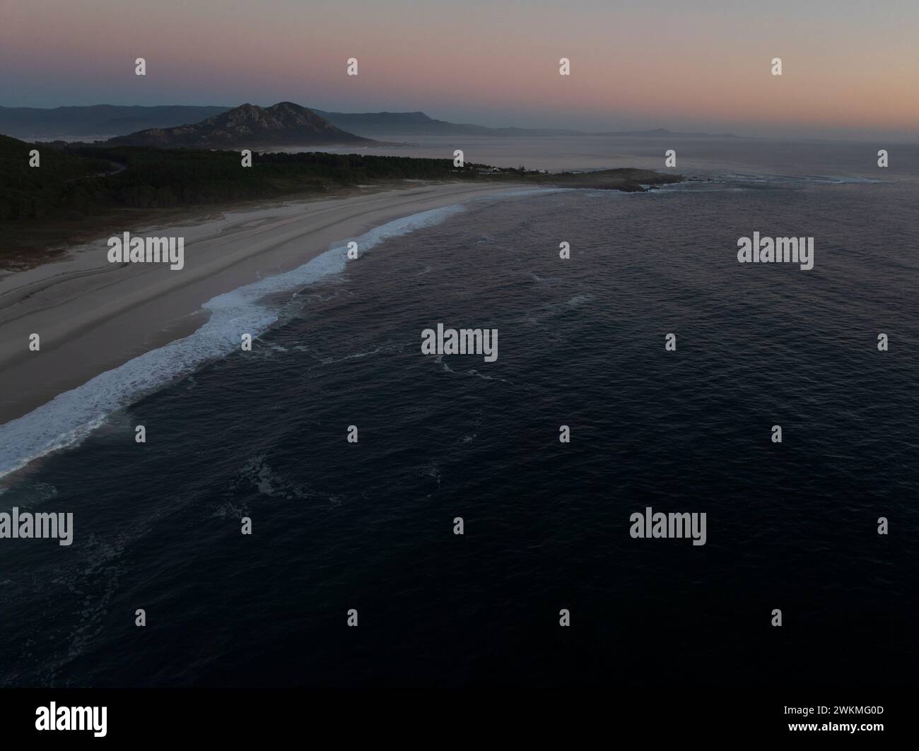 Aerial view of Monte Louro and Lariño beach at sunset. Carnota Stock ...