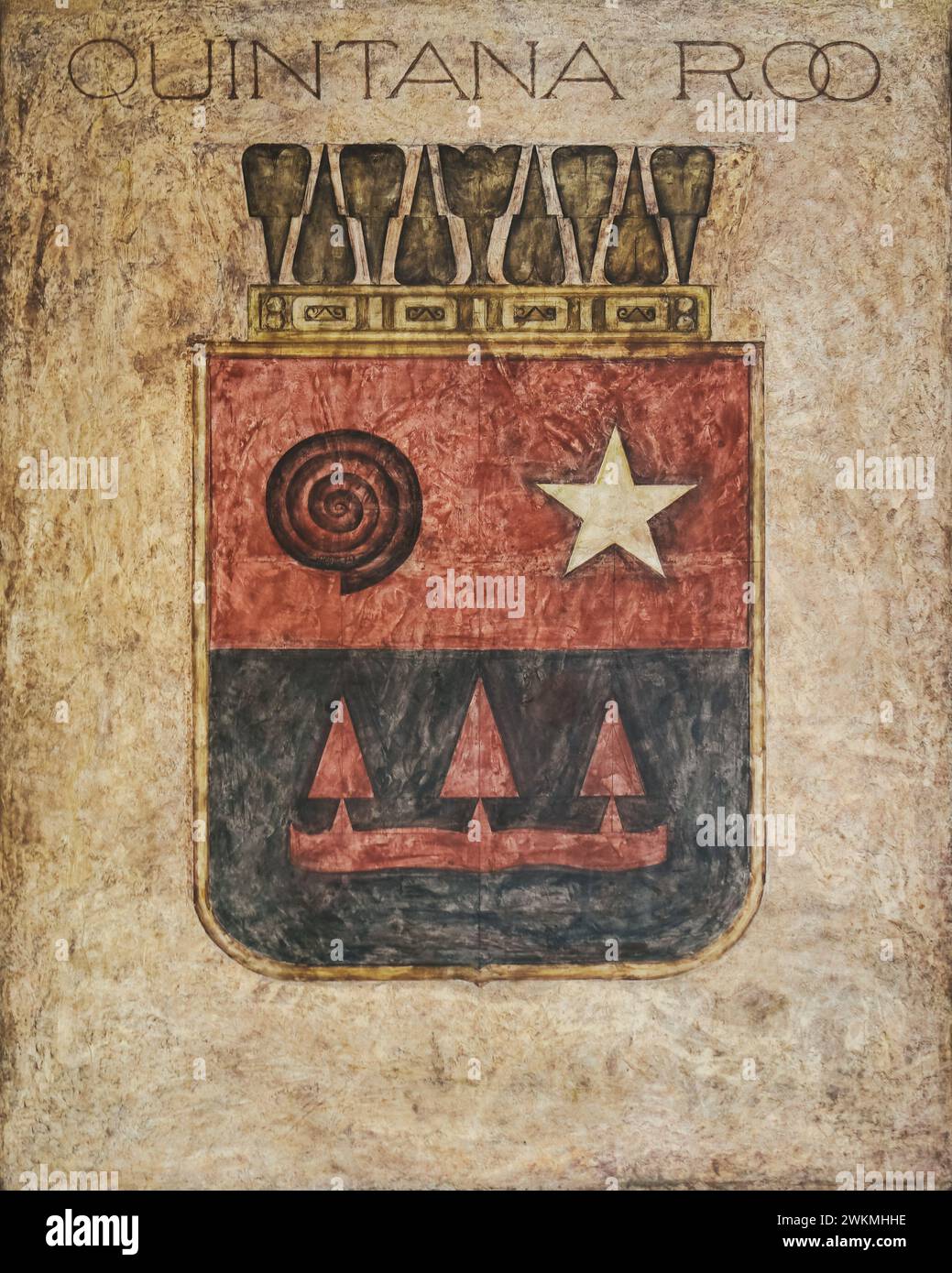 Coat of arms of the state of Quintana Roo, mural by Diego Rivera, at ...